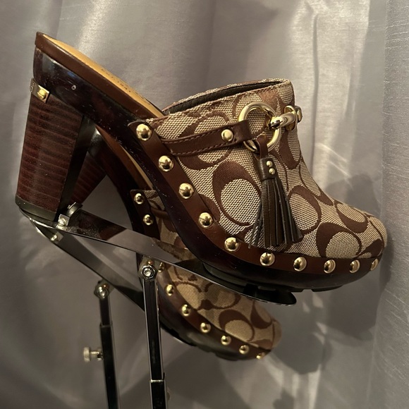 Coach | Shoes | Coach Shasha Clogs Mules In Brown Wood Leather And ...